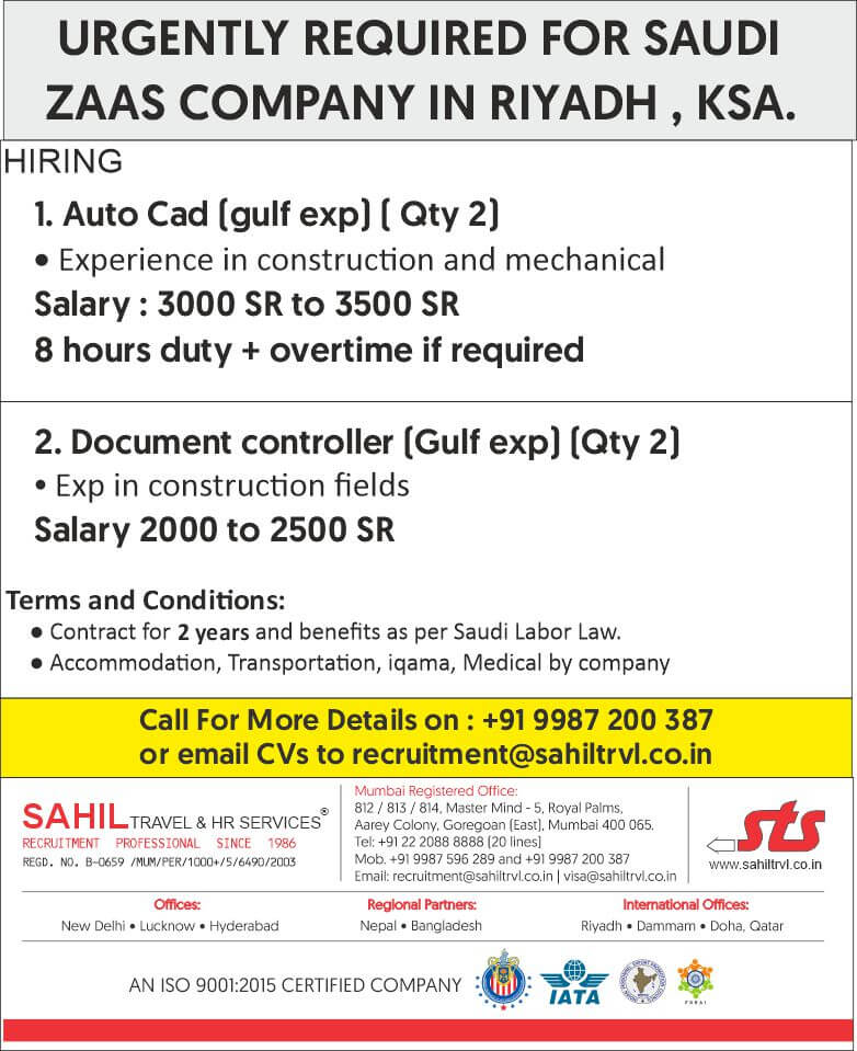 URGENTLY REQUIRED FOR LEADING CONSTRUCTION COMPANY IN SAUDI ARABIA ...
