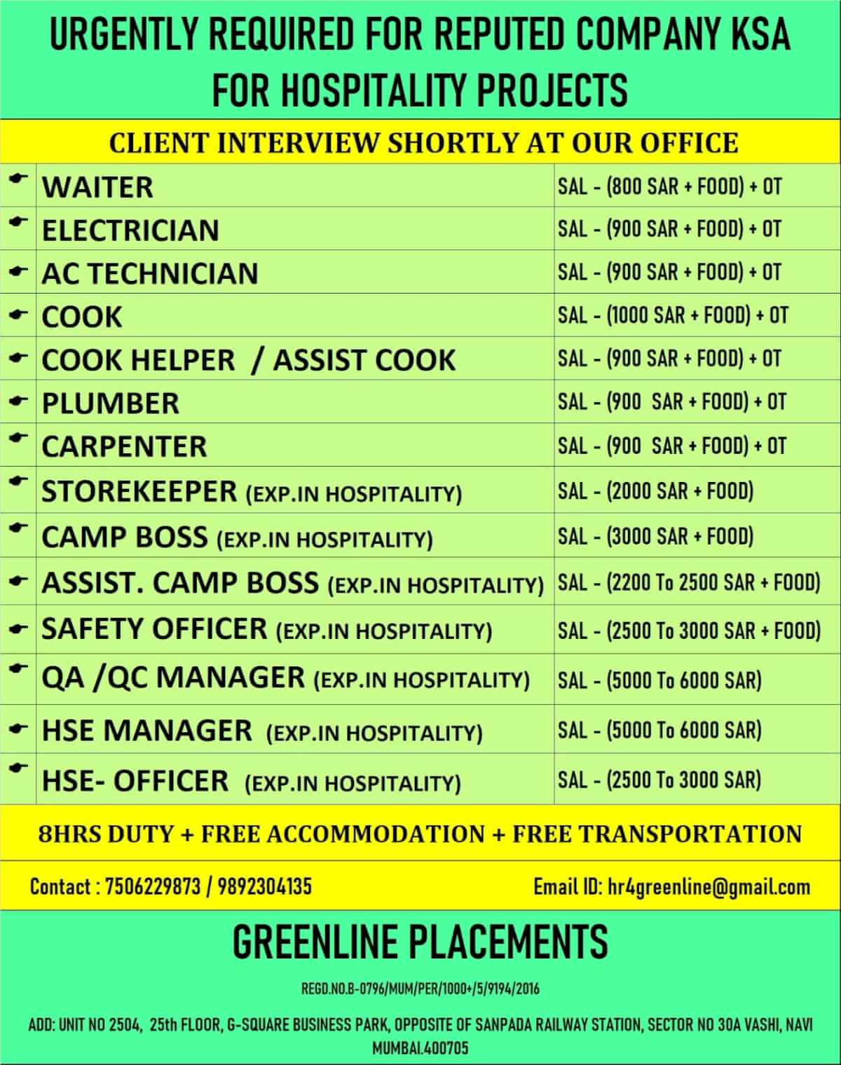 Get all the Job Postings of Employer GREENLINE PLACEMENTS from India