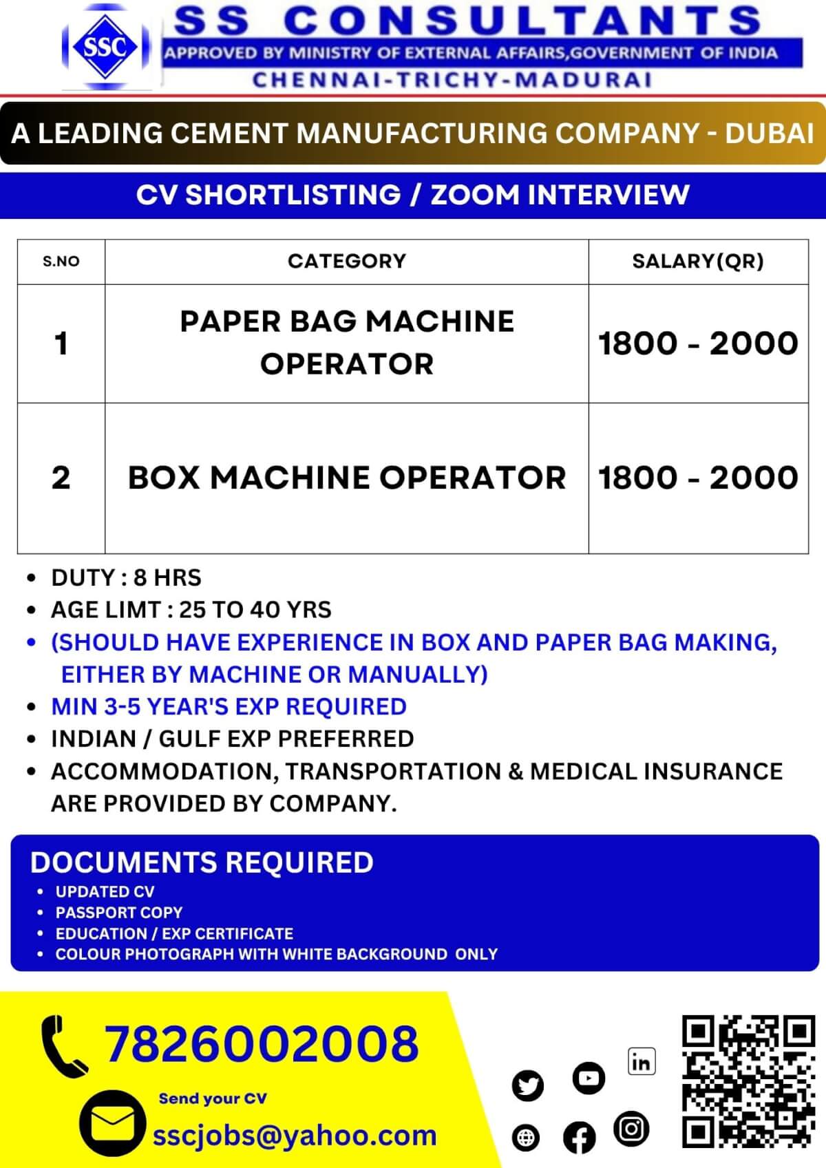 Cement Manufacturing Jobs in Dubai – Paper Bag & Box Machine Operator ...