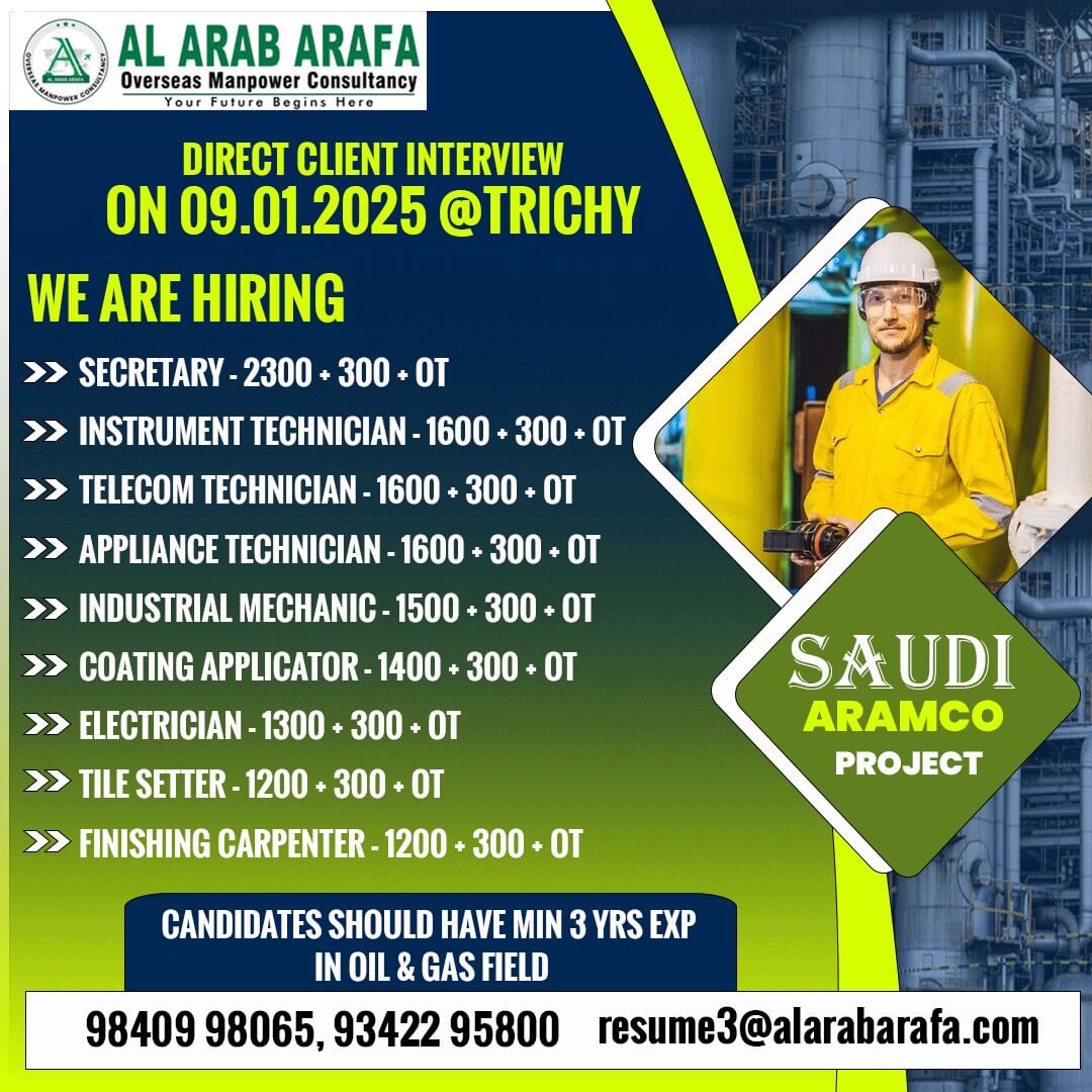 LONG TERM OIL & GAS PROJECT – QATAR Direct Client Interview in Chennai @ DEC 3rd WEEK