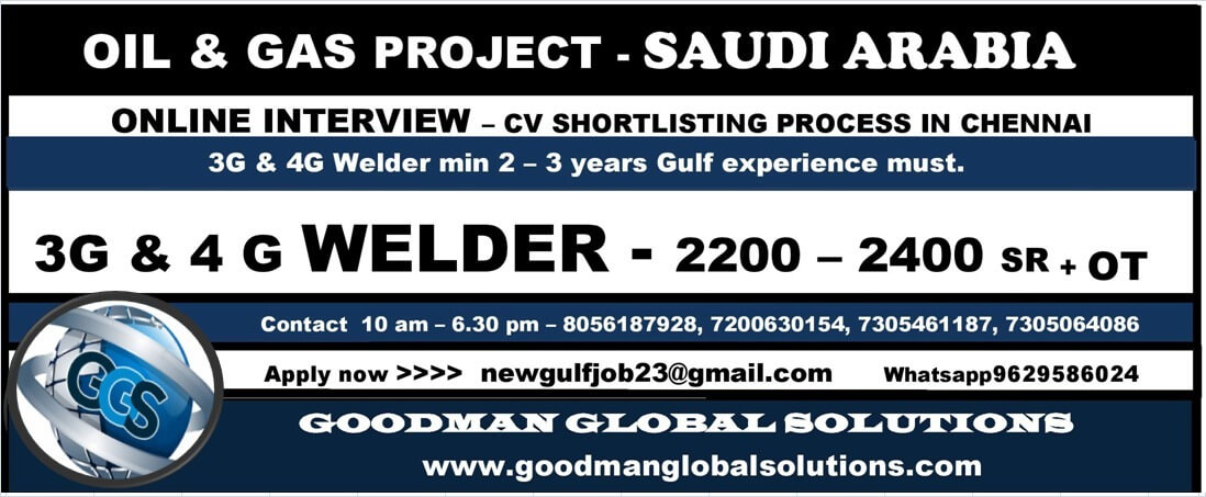 LEADING OIL & GASPROJECT - SAUDI ARABIA - ONLINE INTERVIEW – CV SHORTLISTING PROCESS IN CHENNAI
