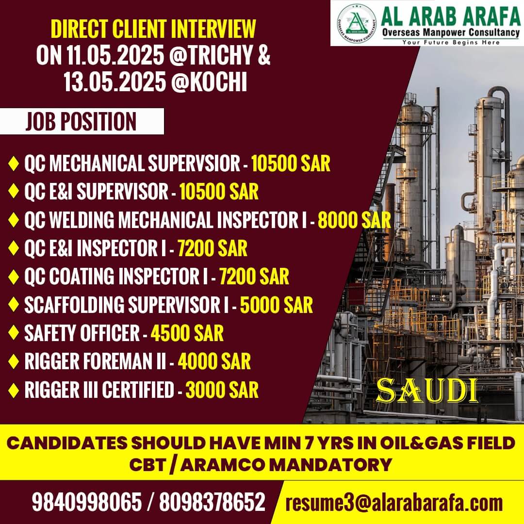 DIRECT CLIENT INTERVIEW ON 30.04.2025 @ KOCHI