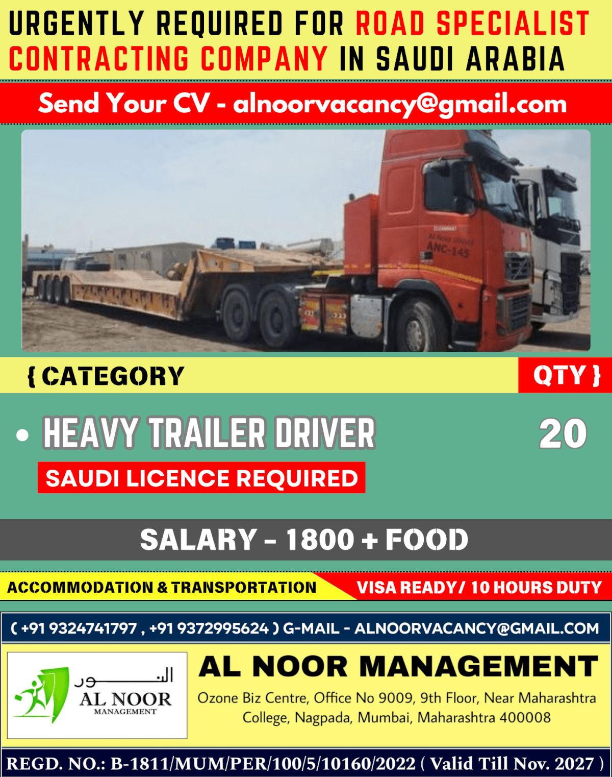 URGENTLY REQUIRED FOR ROAD SPECIALIST CONTRACTING COMPANY IN SAUDI ARABIA