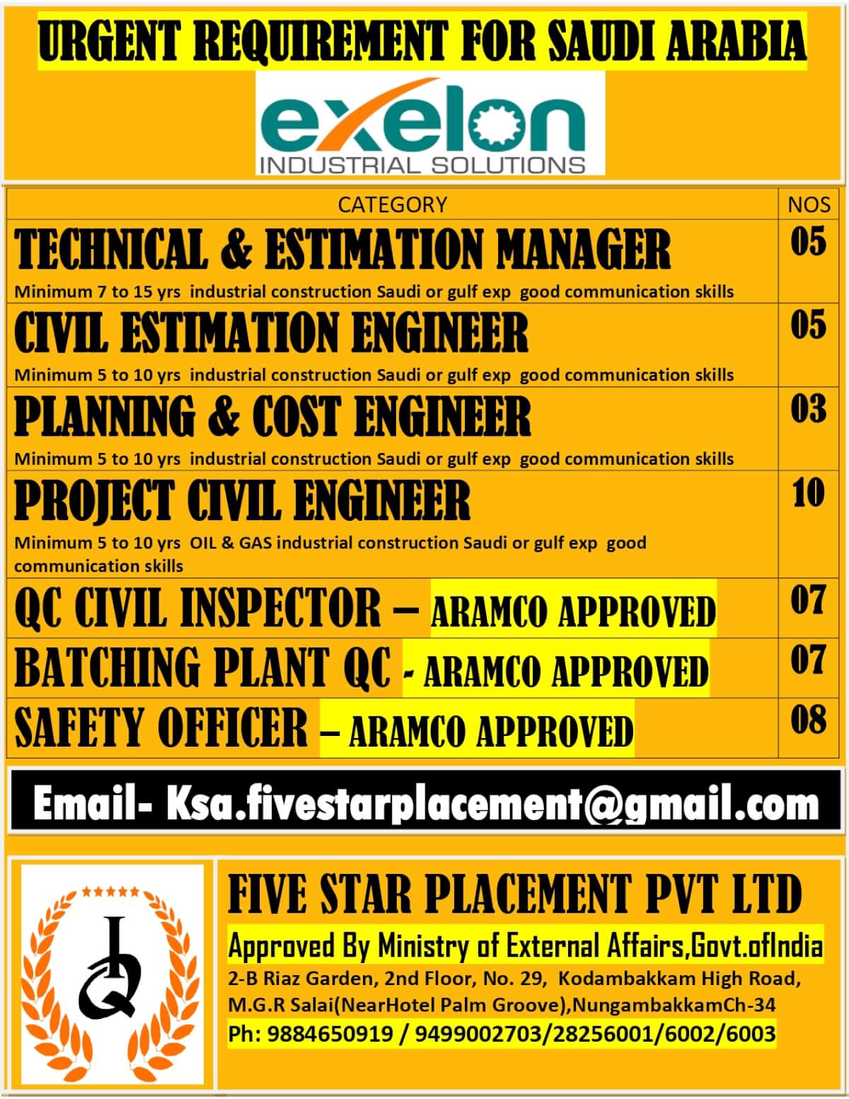 URGENT REQUIREMENT FOR SAUDI ARABIA