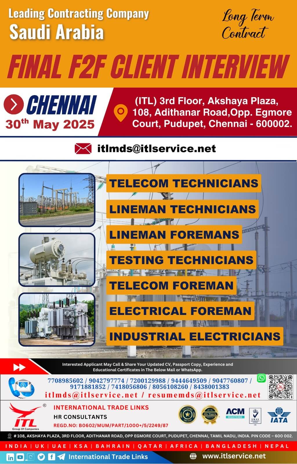 Direct Client Interview at Chennai held on 30-05-2025 (Friday)