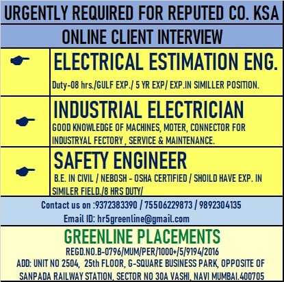 URGENTLY REQUIRED FOR REPUTED COMPANY KSA