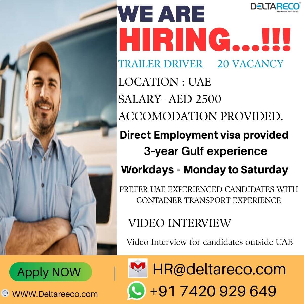 Hiring Trailer Driver Truck and COntainer Driver UAE
