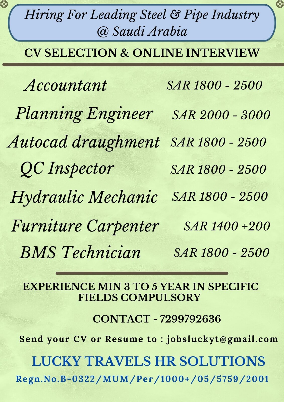 HIRING FOR SAUDI ARABIA