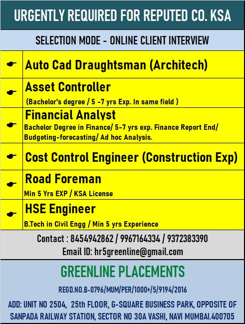 URGENTLY REQUIRED FOR REPUTED COMPANY KSA