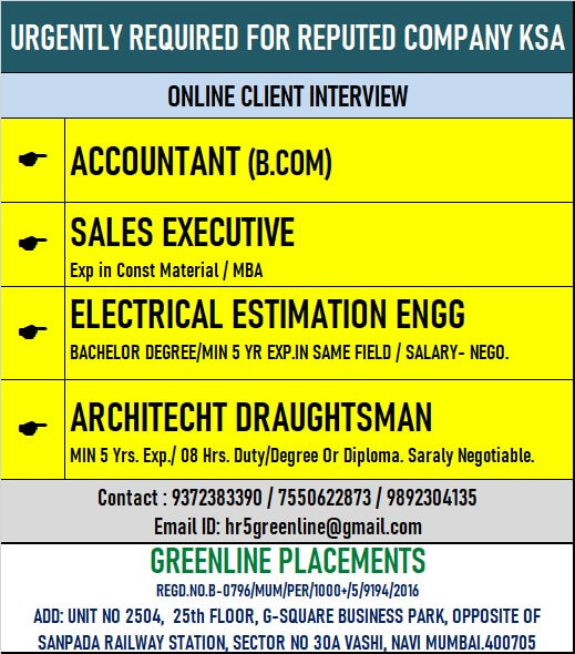 URGENTLY REQUIRED FOR REPUTED COMPANY KSA