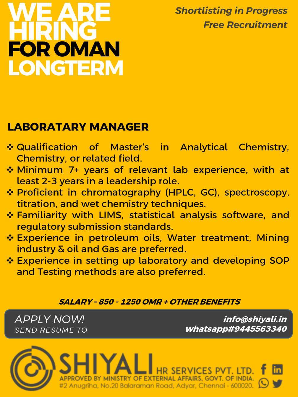 LABORATORY MANAGER / LAB CHEMIST