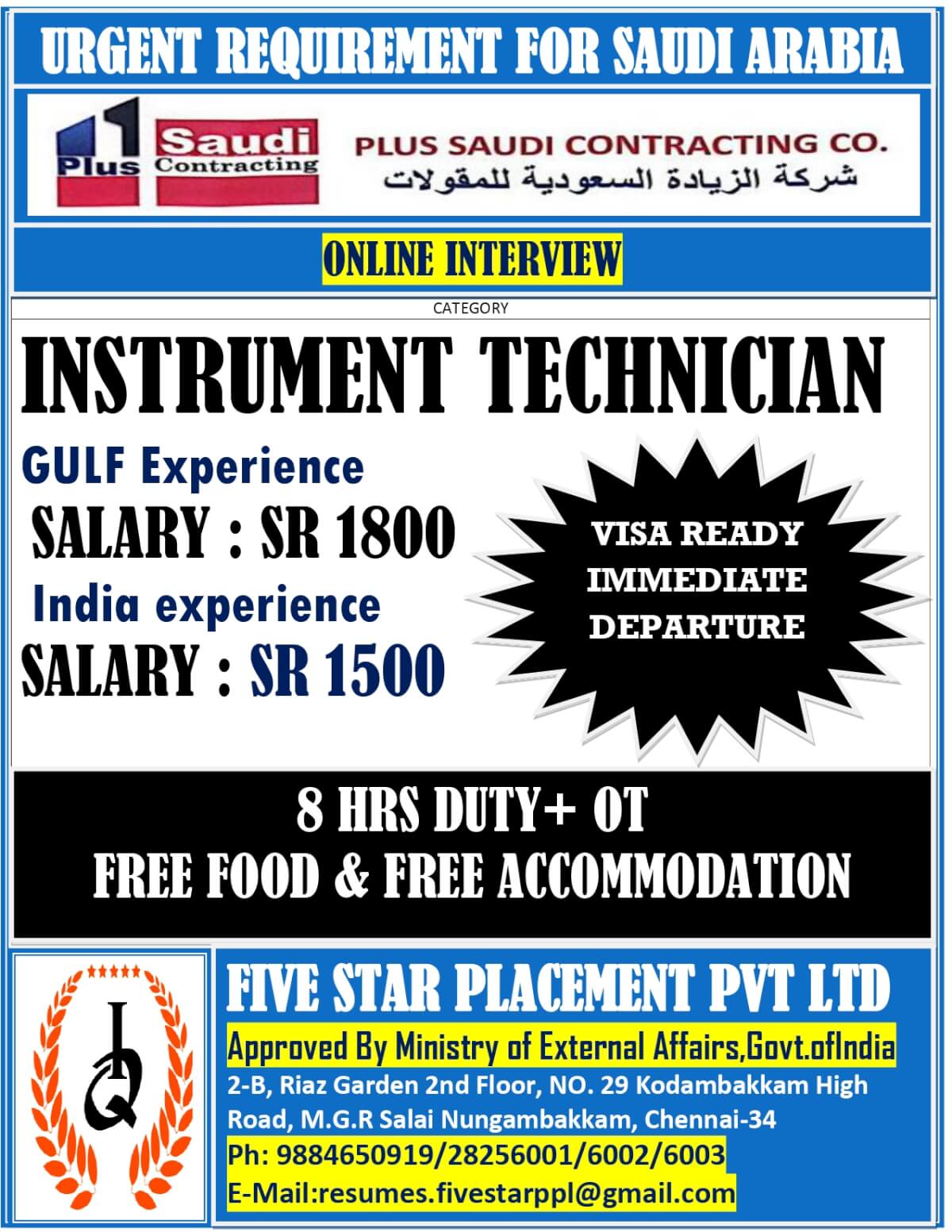 URGENT REQUIREMENT FOR SAUDI ARABIA