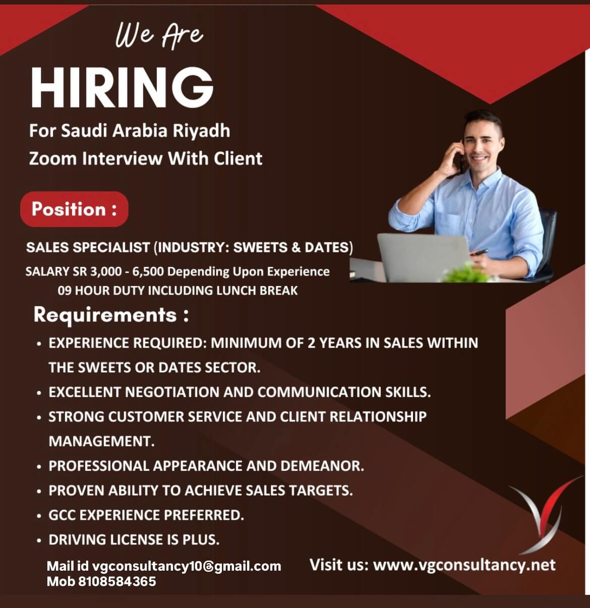 Urgent requirement for salesman representative